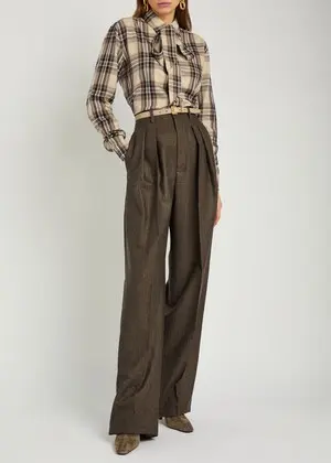 Saint Laurent Checked Tie-neck Cotton-blend Shirt