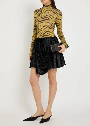 GANNI Draped Asymmetric Velour Mini Skirt