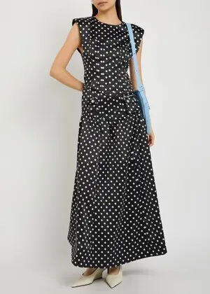 GANNI Polka-dot Corset-style Satin Top - Black