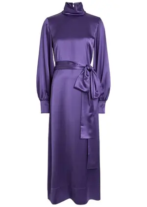 JOSEPH Cels Belted Satin Midi Dress