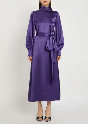 JOSEPH Cels Belted Satin Midi Dress