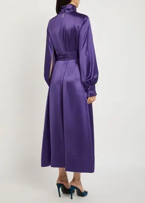 JOSEPH Cels Belted Satin Midi Dress