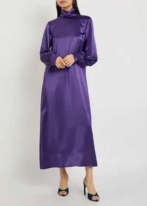 JOSEPH Cels Belted Satin Midi Dress