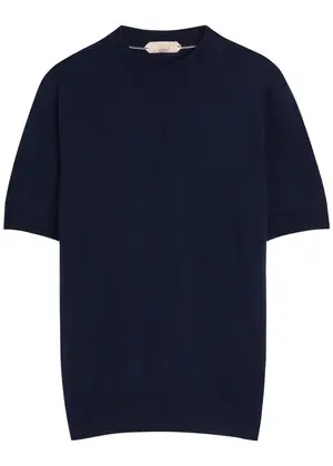 AURELIEN Merino Wool Polo Shirt - Navy