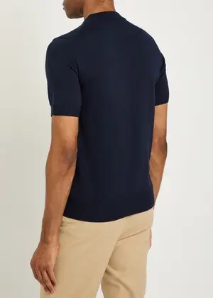AURELIEN Merino Wool Polo Shirt - Navy
