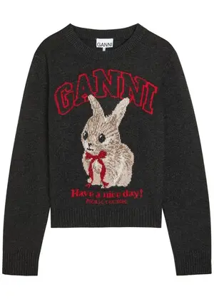 GANNI Logo-intarsia Wool-blend Jumper - Black