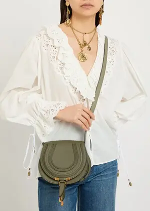 Chloé Marcie Small Grained Leather Saddle Bag - Green