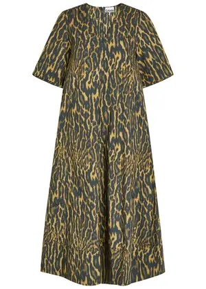 GANNI Leopard Stretch-cotton Midi Dress