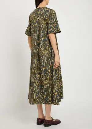 GANNI Leopard Stretch-cotton Midi Dress