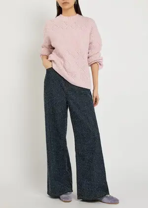 GANNI Textured Tweed Wide-leg Jeans - Denim