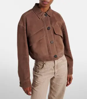Brunello Cucinelli Monili Cropped Suede Jacket - Brown