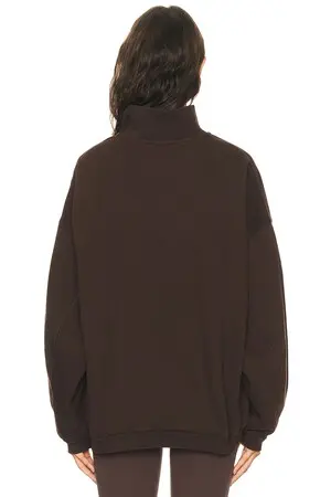 SKIMS Boyfriend Fleece Slouchy Turtleneck Pullover Sweatshirt - Espresso
