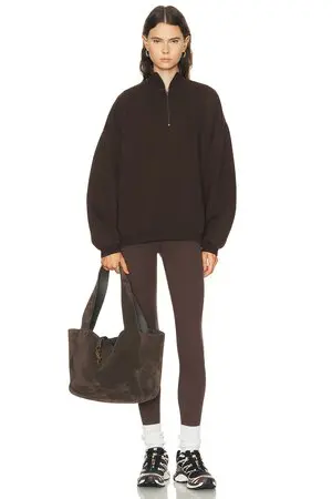 SKIMS Boyfriend Fleece Slouchy Turtleneck Pullover Sweatshirt - Espresso