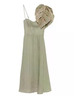 Farm Rio Striped Midi Dress With Leaf Detail - Neutrals