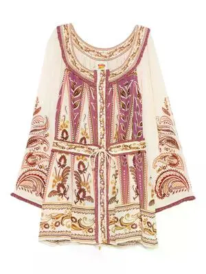 Farm Rio Floral Tie-waist Mini Dress - Neutrals