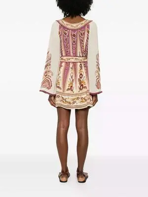 Farm Rio Floral Tie-waist Mini Dress - Neutrals