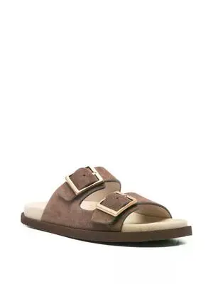 Brunello Cucinelli Suede Buckled Flat Sandals - Brown