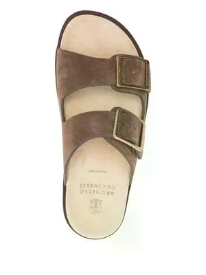 Brunello Cucinelli Suede Buckled Flat Sandals - Brown