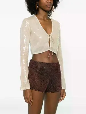 Oseree Marylin Sequin Tie Top - Neutrals