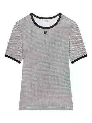 COURREGES Houndstooth Pattern T-shirt With Contrast Trim - Grey