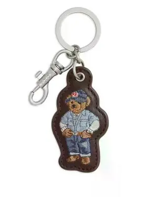 Polo Ralph Lauren Embroidered Polo Bear Leather Key Fob - Brown