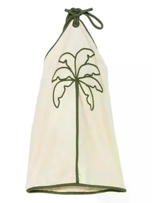 Farm Rio Palm Tree Halterneck Mini Dress - Neutrals