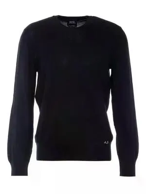 A.p.c. Embroidered Logo Crew-neck Sweater - Black