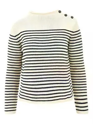 Max Mara Striped-pattern Buttoned Shoulder Sweater - Neutrals