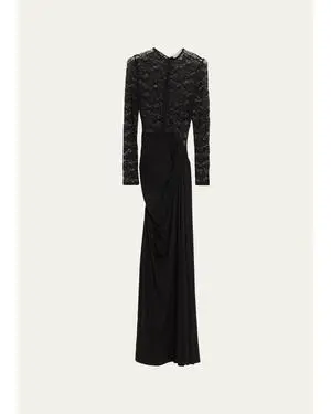 Ronny Kobo Amalyia Draped Mixed Media Column Gown