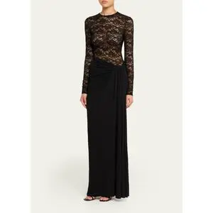 Ronny Kobo Amalyia Draped Mixed Media Column Gown