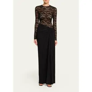 Ronny Kobo Amalyia Draped Mixed Media Column Gown