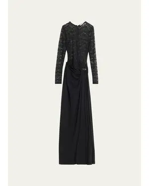 Ronny Kobo Amalyia Draped Mixed Media Column Gown - Black