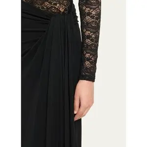 Ronny Kobo Amalyia Draped Mixed Media Column Gown - Black