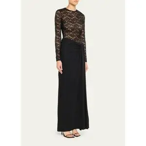 Ronny Kobo Amalyia Draped Mixed Media Column Gown - Black