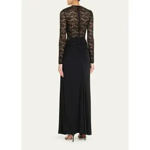 Ronny Kobo Amalyia Draped Mixed Media Column Gown - Black