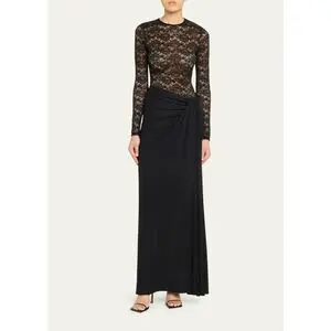 Ronny Kobo Amalyia Draped Mixed Media Column Gown - Black