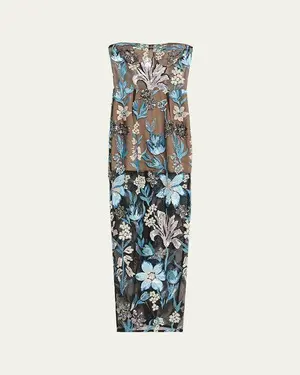BRONX BANCO Dahlia Strapless Sequined Tulle Gown - Blue Multi