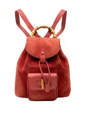 Gucci Suede Bamboo Backpack - Red