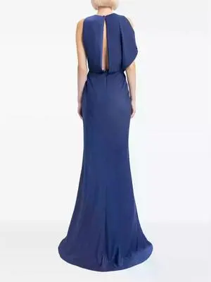 GEMY MAALOUF Draped Asymmetrical Maxi Dress - Blue
