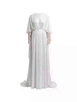 GEMY MAALOUF Embellished-sleeve Maxi Dress - Silver