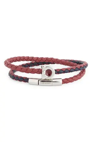FERRAGAMO Gancio Braided Leather Wrap Bracelet - Pld/red/navy