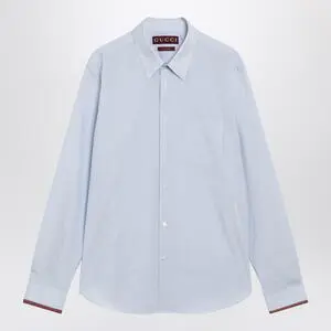 Gucci Light Striped Shirt With Web Detail - Blue