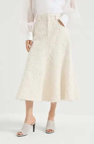 Brunello Cucinelli Five-pocket Flared Denim Skirt - Ivory