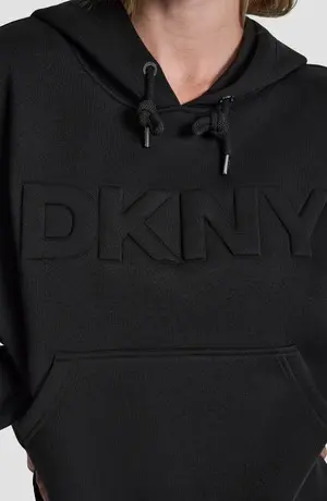 Dkny Embossed Logo Scuba Knit Hoodie - Black