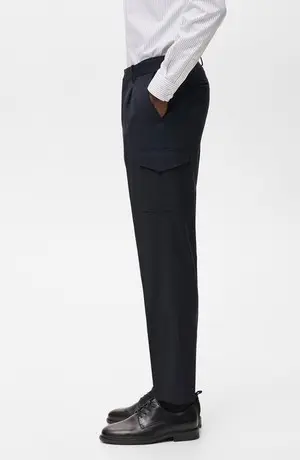 Mango Slim Fit Thermolite® Pleated Cargo Pants - Navy