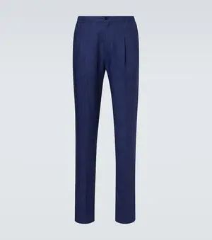 Rubinacci Linen Tapered Trousers - Blue