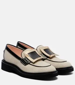 ROGER VIVIER Viv' Rangers Leather-Trimmed Loafers Beige