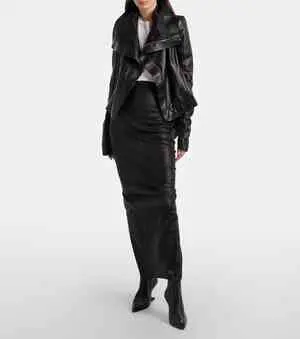 Rick Owens Dirt Pillar Leather Maxi Skirt