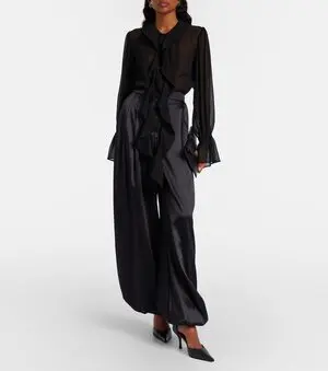 Nina Ricci Ruffled Sheer Silk Blouse