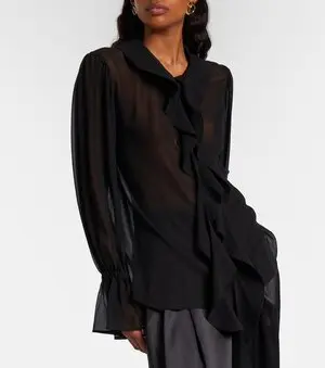 Nina Ricci Ruffled Sheer Silk Blouse